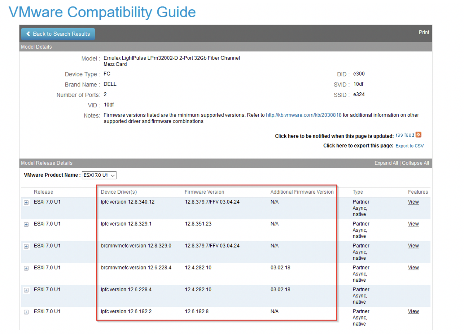 Checking VMware ESXi I/O adapter driver/firmware Part 2: Fiber Channel ...